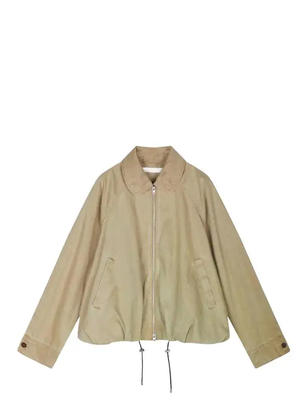 JNBY Raglan Sleeve Denim Jacket With Peter Pan Collar And Drawstring Hem - Neutrals