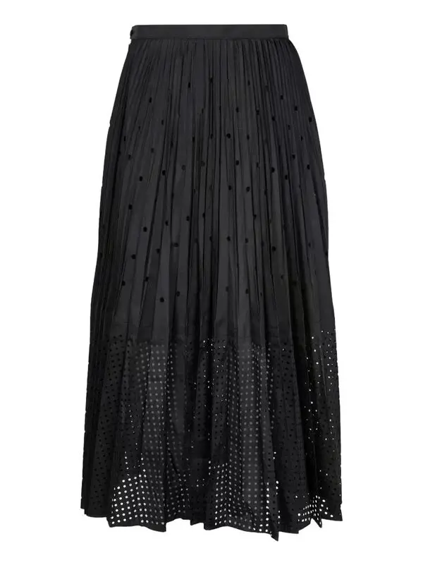 LESS Laser-cut Pleated Midi Skirt - Black
