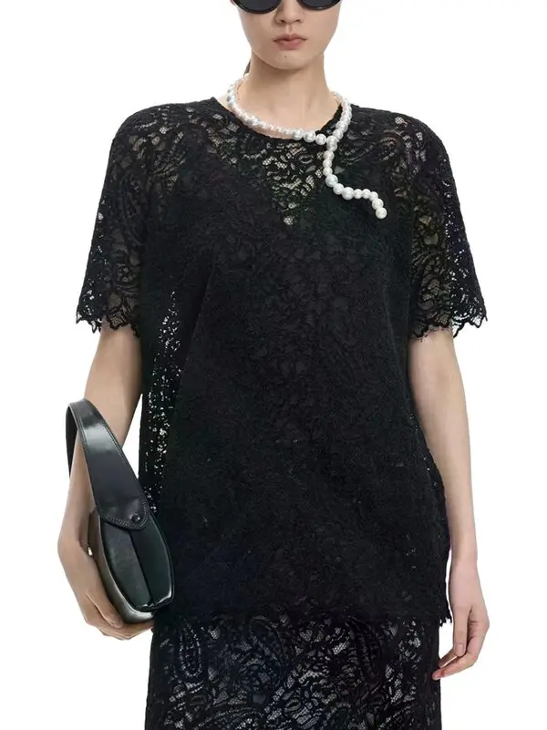JNBY Short-sleeved Lace T-shirt - Black
