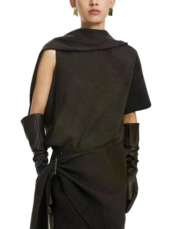 JNBY Asymmetrical Neck Fine Knit Sweater - Brown
