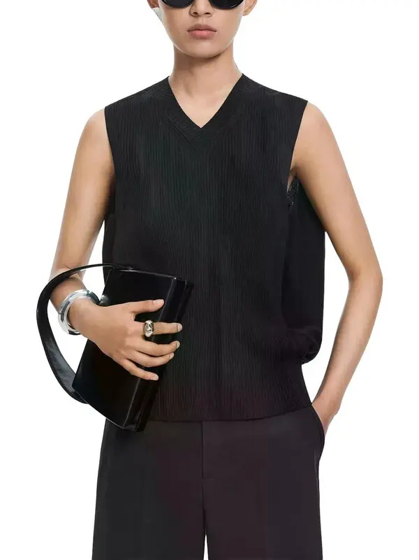 JNBY Ribbed V-neck Wool Vest - Black