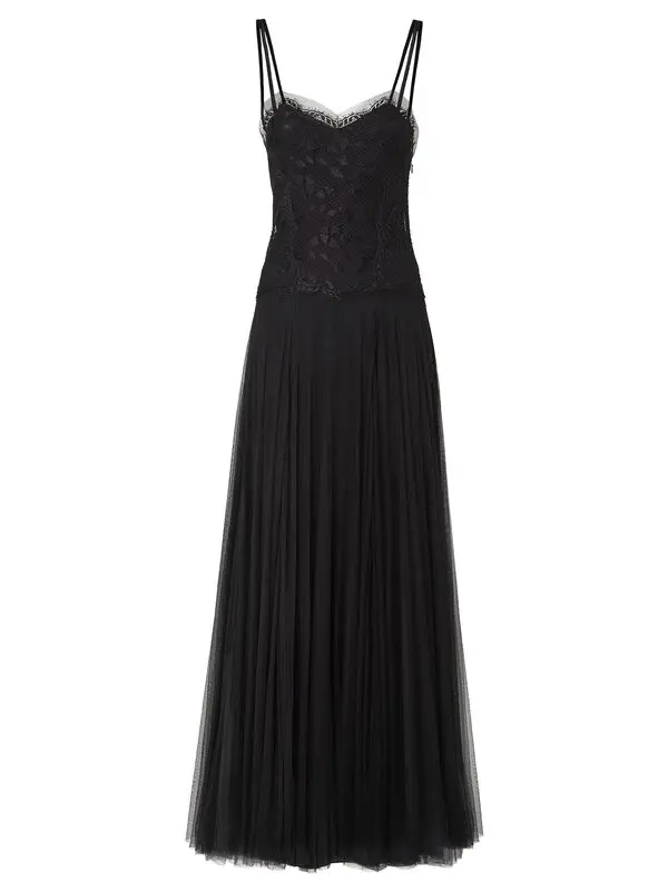 Fendi Long Lace And Tulle Dress - Black