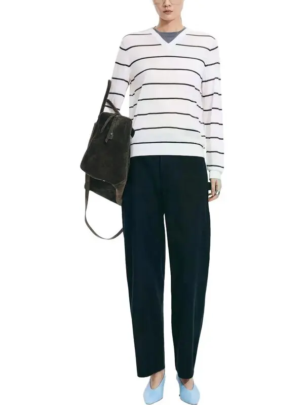 JNBY Striped V-neck Sweater - White