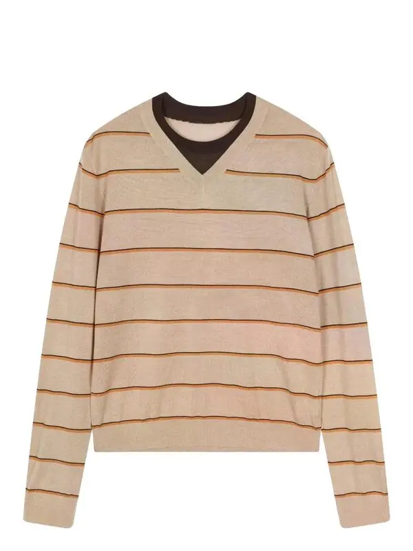JNBY Striped V-neck Sweater - Neutrals