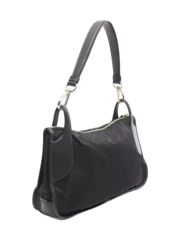 Prada 2000s Tessuto Shoulder Bag With Enamelled Triangle Logo - Black