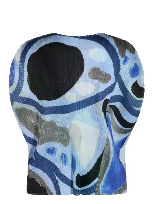 Issey Miyake Abstract Print Pleated Blouse - Blue