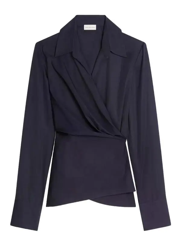 Dries Van Noten Fitted Cotton Poplin Wrap Shirt - Blue