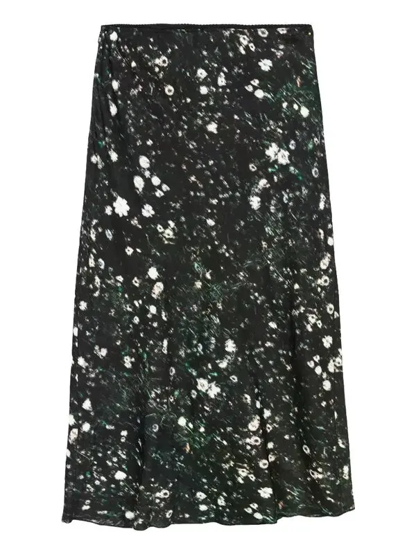LESS Jasmine Print A-line Midi Skirt - Black