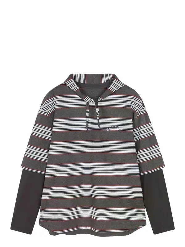 CROQUIS Striped Mock-layer T-shirt - Grey
