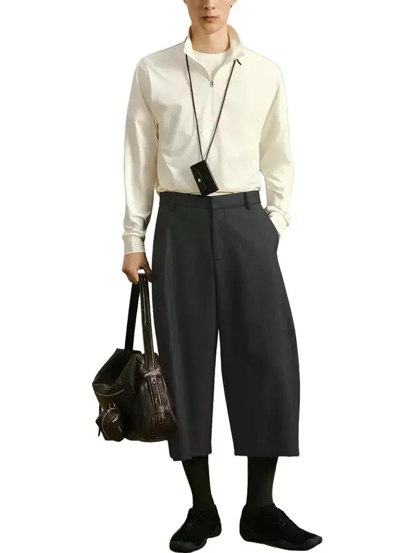 CROQUIS Relaxed-fit Pinstriped Cropped Trousers - Grey