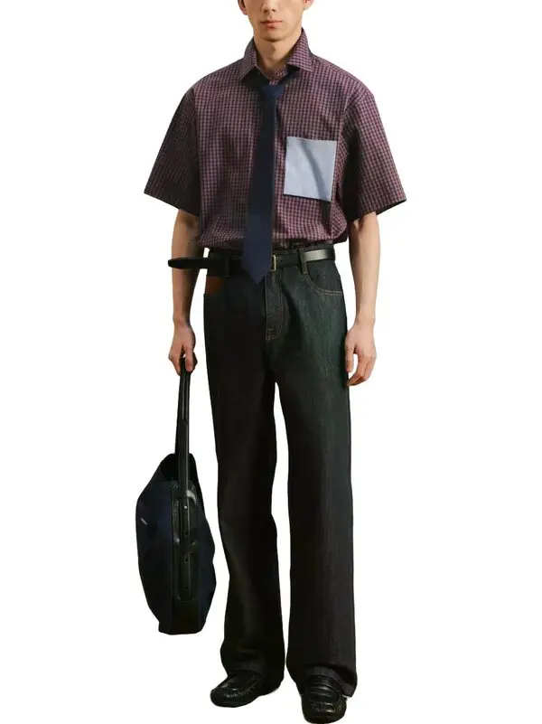 CROQUIS Gingham Contrast-pocket Shirt - Brown