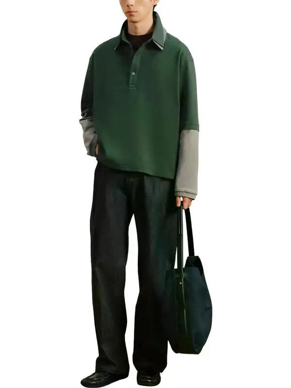 CROQUIS Mock-layer Long-sleeve Polo Shirt - Green