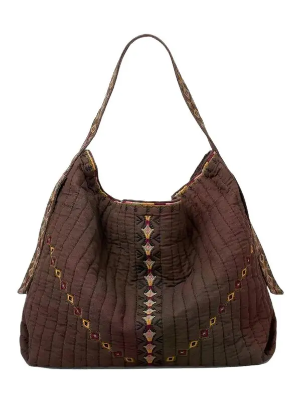 Ba&sh Large Lenny Quilted Embroidered Tote Bag - Brown