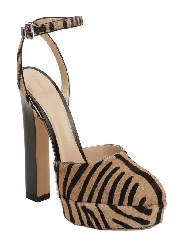 Fendi After 9 Slingback Platform Heels With Animalier Motif - Brown