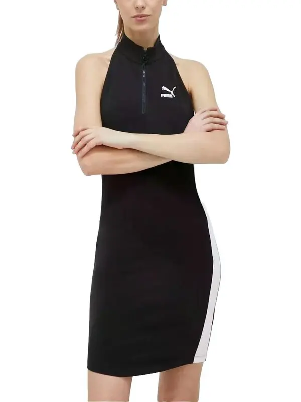 PUMA T7 Side-stripe Zip-up Halterneck Mini Dress - Black