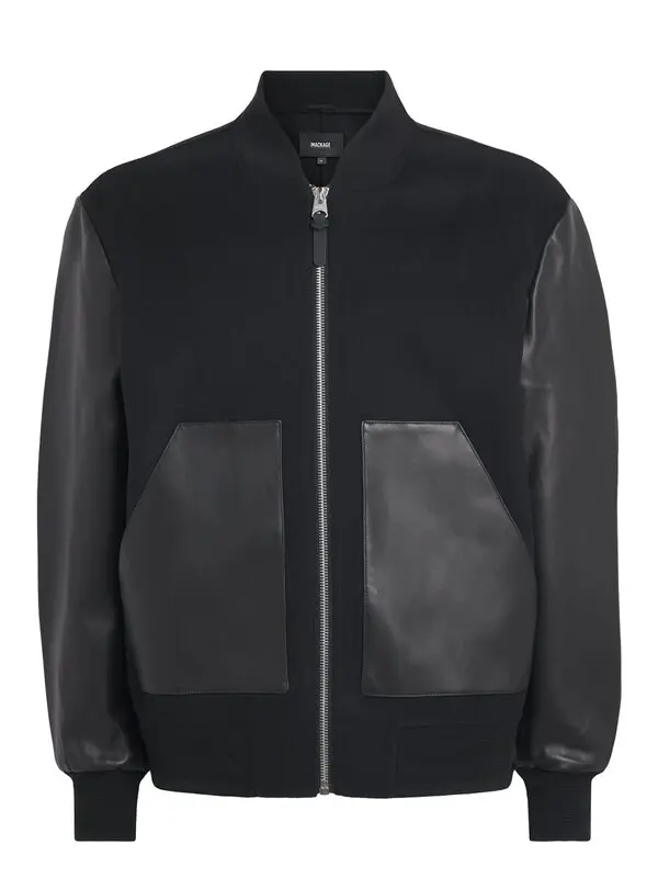 Mackage Emilio Wool And Leather Bomber Jacket - Black