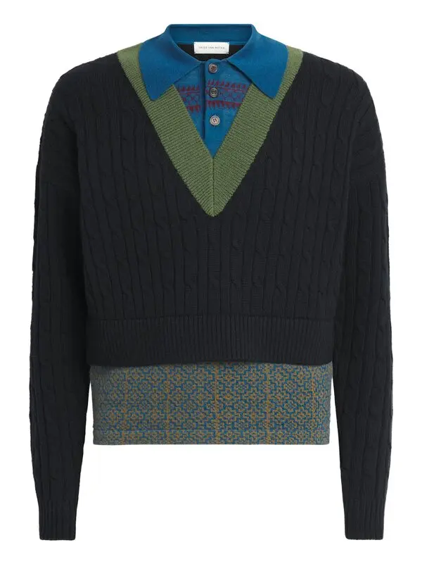 Dries Van Noten Layered Wool-cotton Sweater - Black