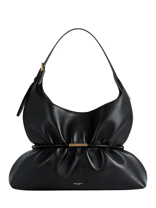 Balmain Medium Lambskin Sphynx Top-handle Bag - Black
