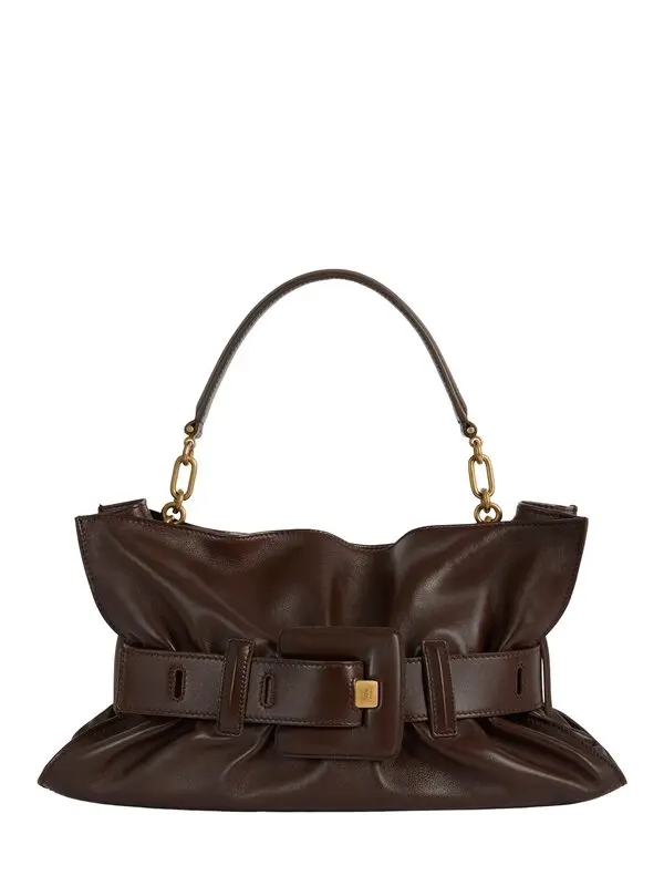 Balmain Medium Leather Shoulder Bag - Brown