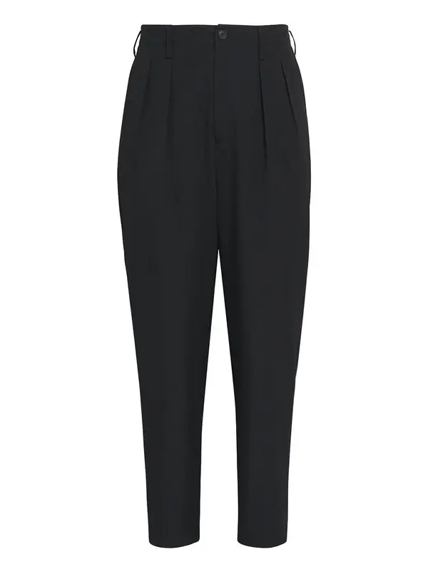 Yohji Yamamoto Wool Gabardine Pleated Straight Trousers - Black