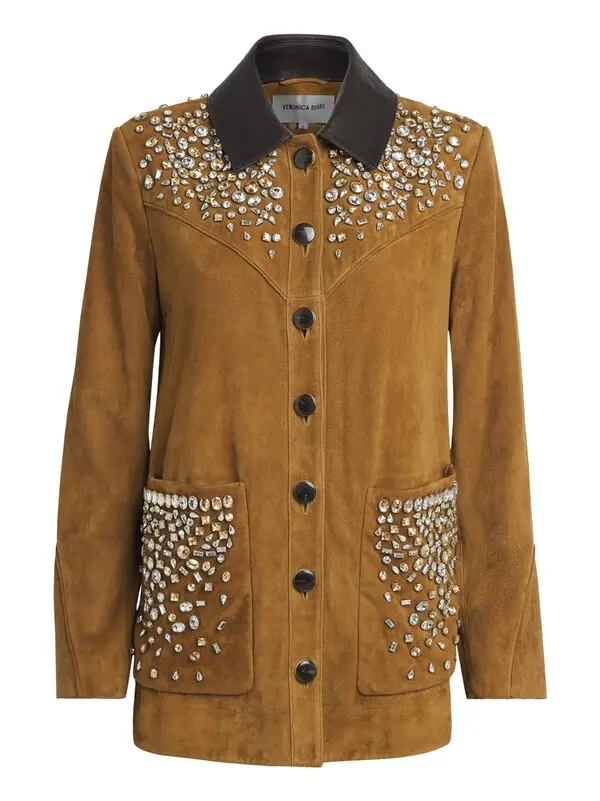 Veronica Beard Embellished Suede Shannon Jacket - Brown