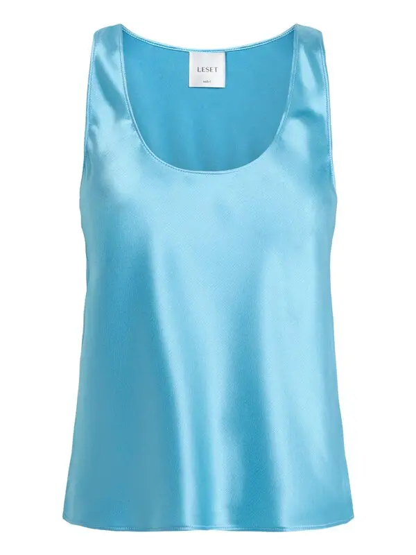 LESET Satin Barb Tank Top - Blue