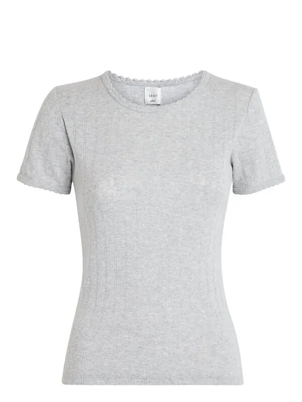 LESET Cotton Pointelle Short-sleeve T-shirt - Grey