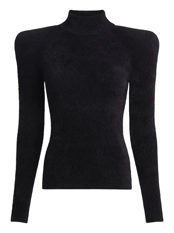 Balmain Fluffy Ribbed-knit High Neck Sweater - Black