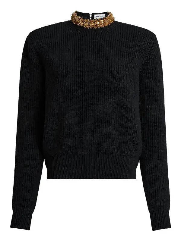 Balmain Virgin Wool-cashmere Embellished Sweater - Black
