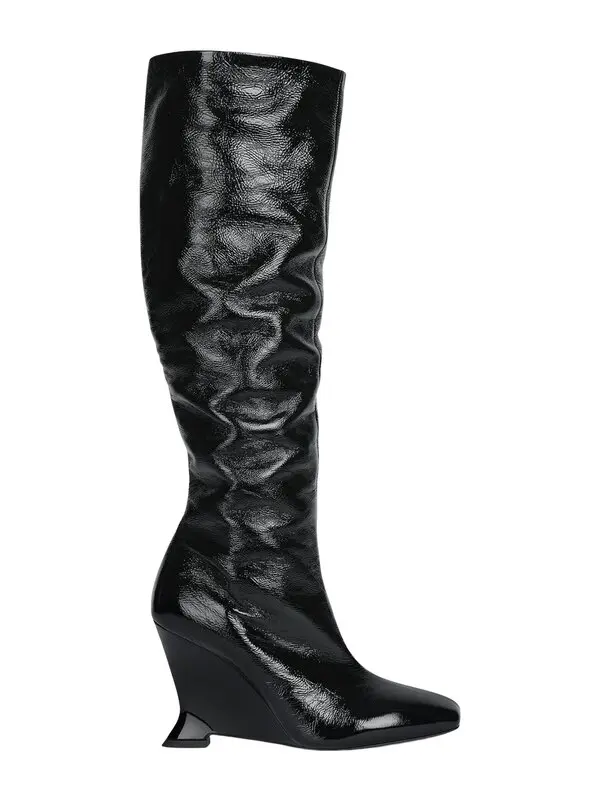 Balmain Leather Wedge Tall Boots - Black
