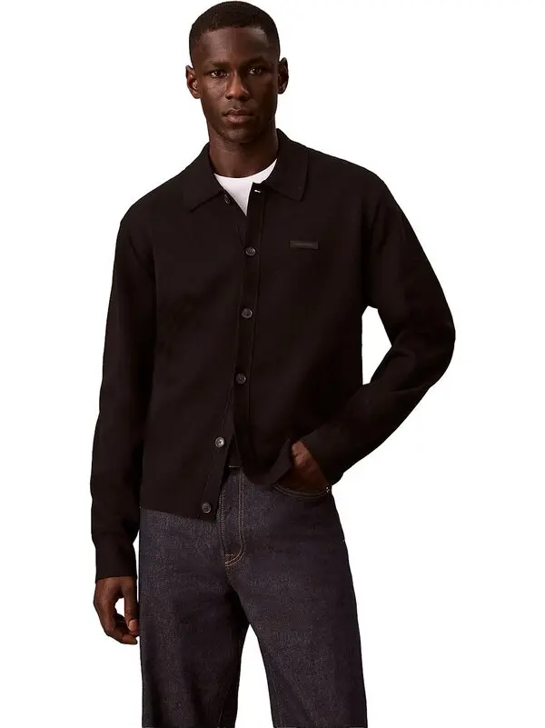 Calvin Klein Tech Knit Button Long Sleeve Polo Sweater - Black