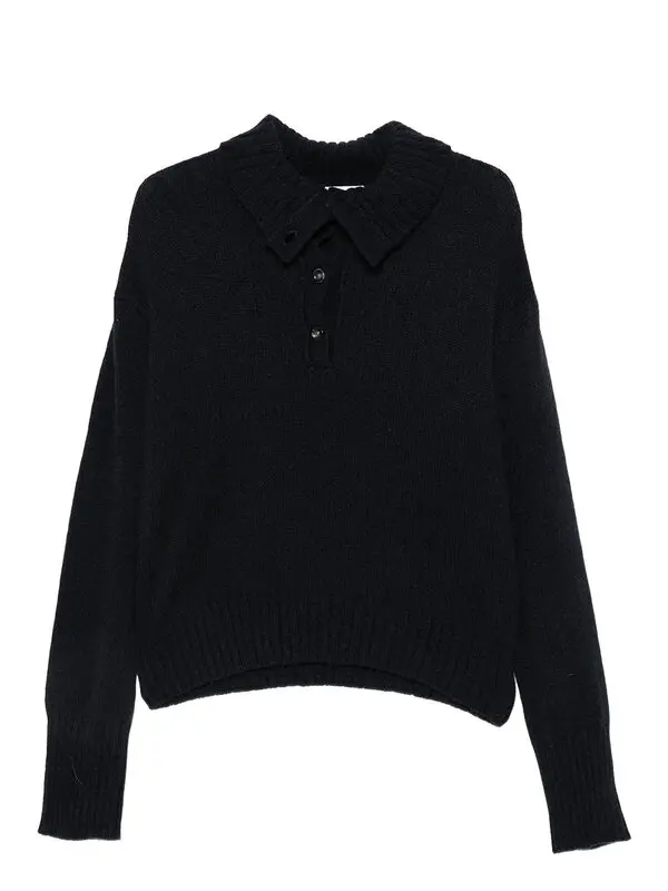 ROBERTO COLLINA Buttoned Collar Wool And Camel Sweater - Blue