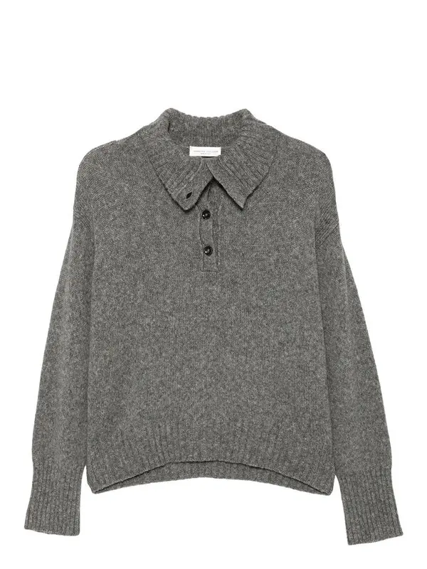 ROBERTO COLLINA Buttoned Collar Wool And Camel Sweater - Grey