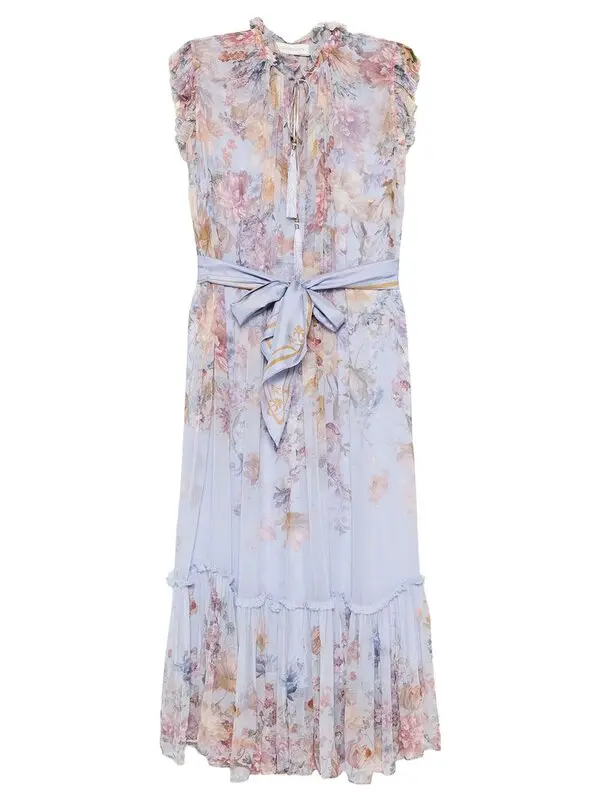 Zimmermann Floral Print Pleated Midi Dress - Blue