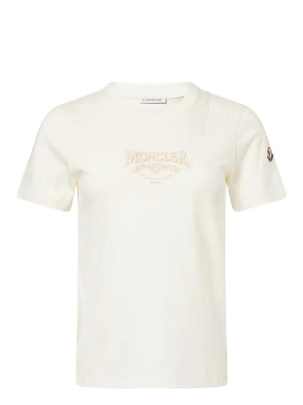 Moncler Cotton T-shirt With Embroidered Logo - Natural