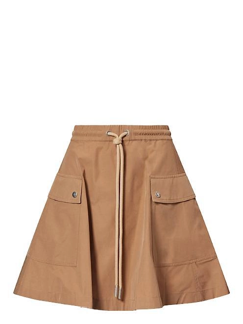Moncler Flap-pocket Logo-patch Woven Mini Skirt - Open Brown