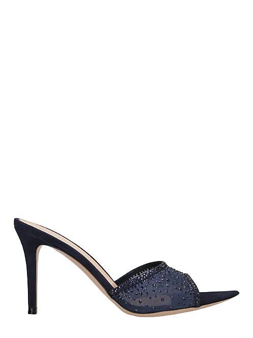 GIANVITO ROSSI Rania 85 Suede Mules With Glitter Embellishment - Denim