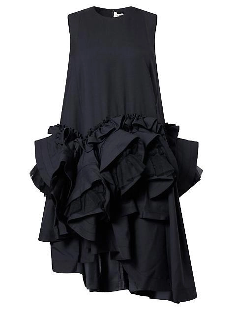Noir Kei Ninomiya Asymmetrical Ruffle Wool Mini Dress - Black