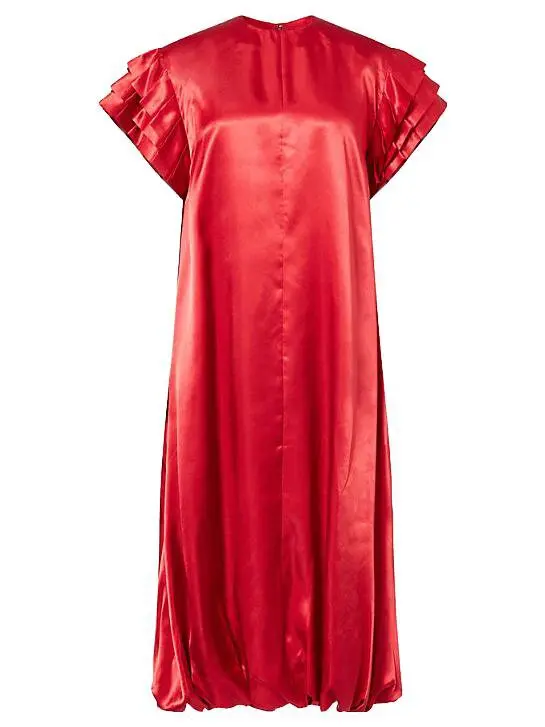 Noir Kei Ninomiya Midi Dress With Ruffled Sleeves And Balloon Hem - Red