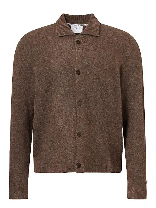 PERCIVAL Archive Ribbed-trim Wool-blend Cardigan - Brown