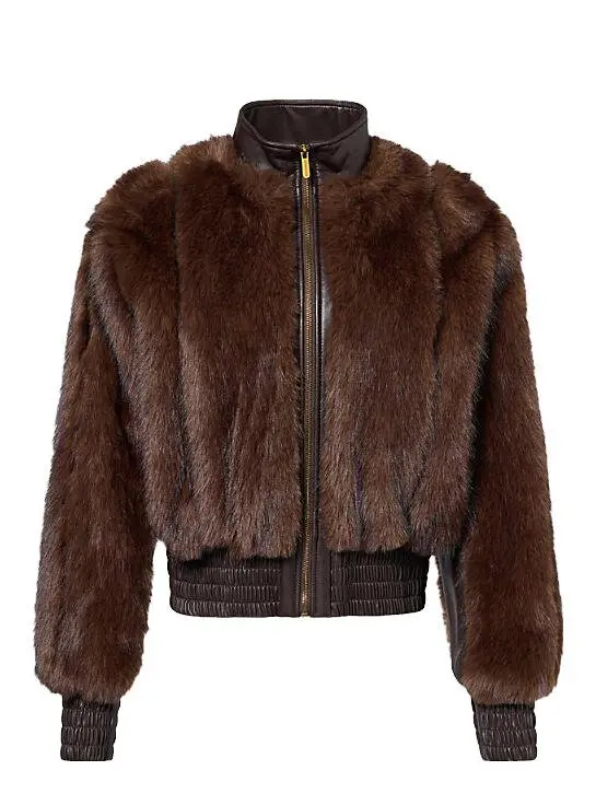Zimmermann Valiant Faux Fur Funnel Neck Jacket - Brown