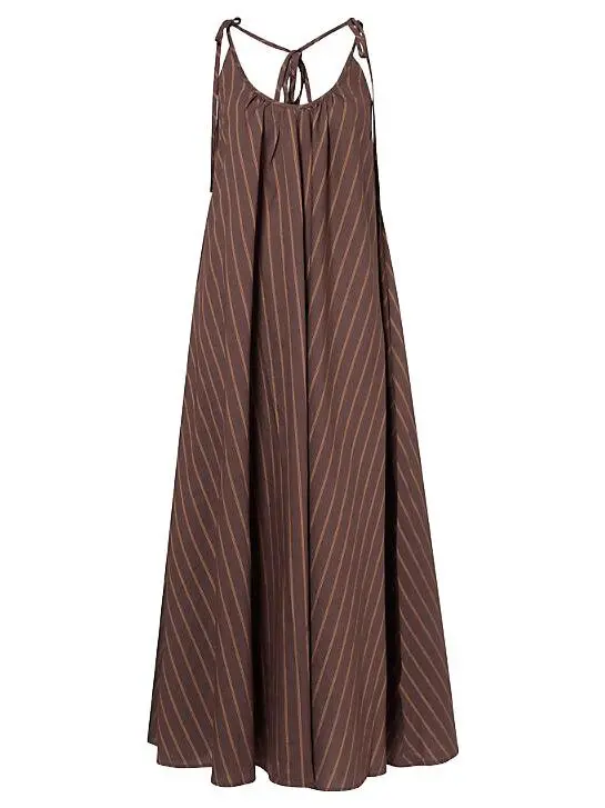 Dissh Fable Stripe Tie Cotton-blend Midi Dress - Choc