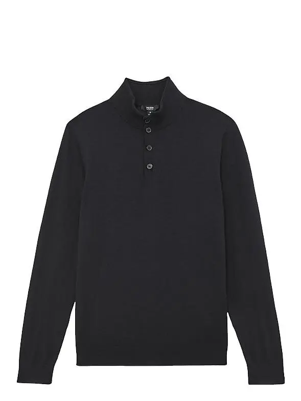 REISS Merino Wool Half-zip Jumper - Navy