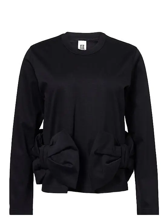 Noir Kei Ninomiya Oversized Bow Long-sleeve Cotton Top - Black