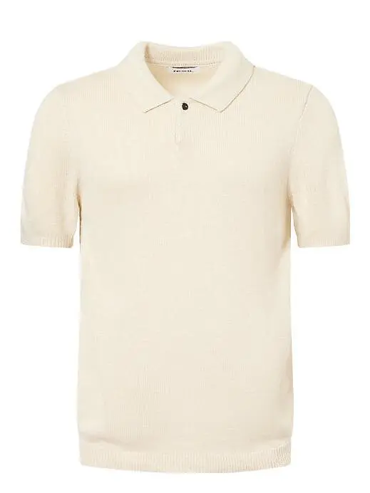 NOBL Short-sleeve Ribbed Knit Polo Shirt - Stone
