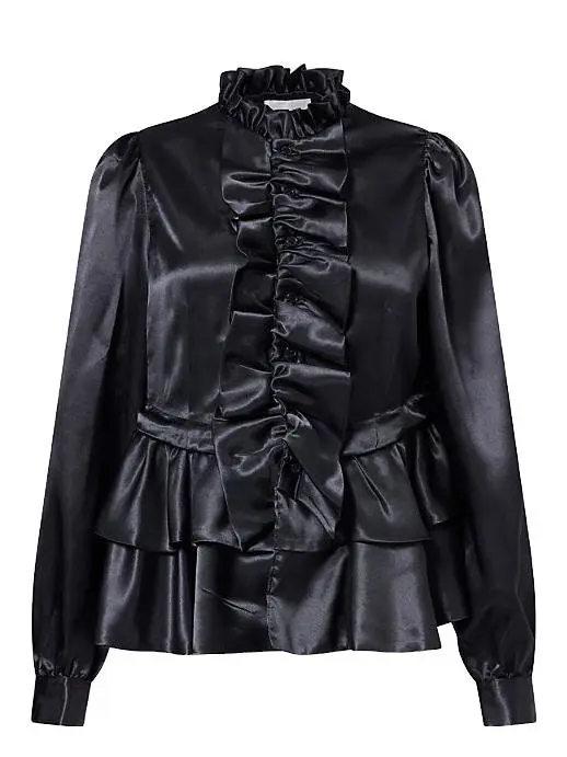 Noir Kei Ninomiya Ruffled Peplum Satin Shirt - Black