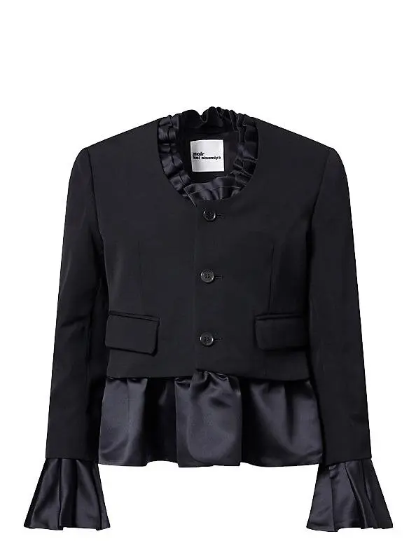 Noir Kei Ninomiya Ruffled Collar Pleated Wool Jacket - Black