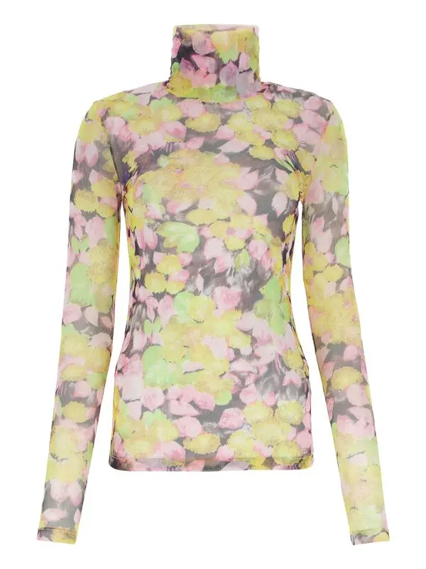 Dries Van Noten Print Mesh Turtleneck Top - Floral