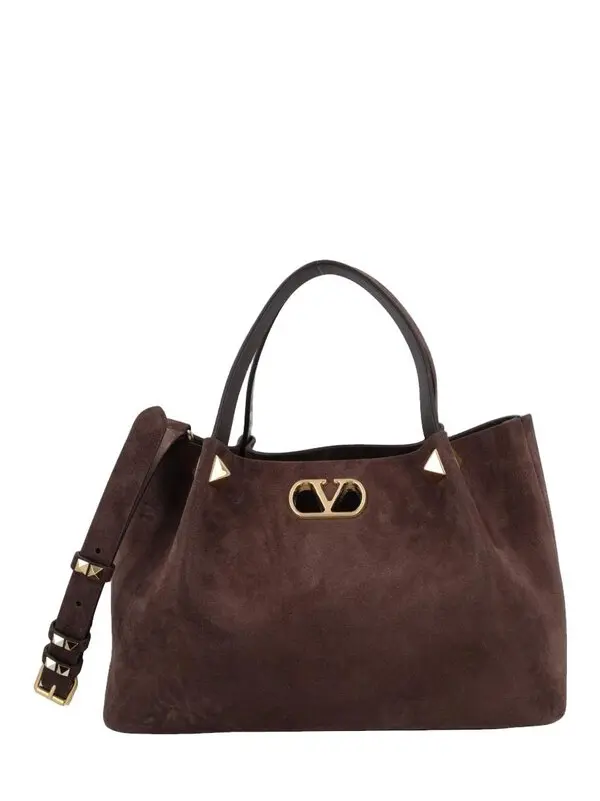 Valentino Garavani Small Suede Shopping Handbag - Brown