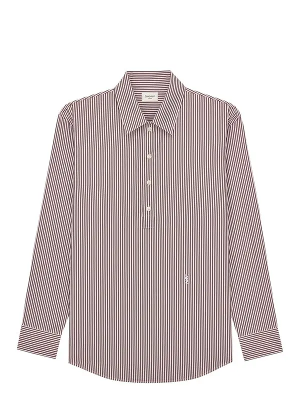 Saint Laurent Cotton Pointed-collar Shirt With Half-button Placket And Angled Cuffs - Marrone